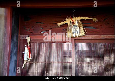 Traditional Shimekazari made of the sacred rice straw rope shimenawa ...