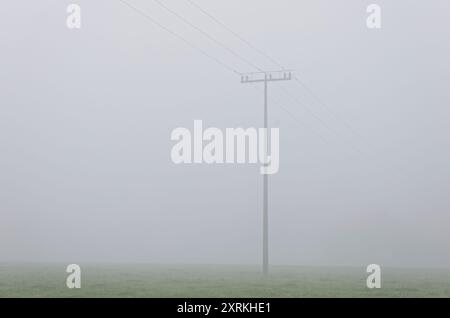 electric line in thick fog Stock Photo - Alamy