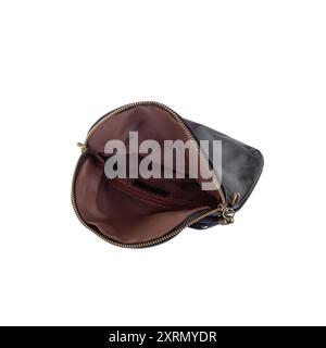 Close up of inside women tote bag compartments with many zipper pockets ...