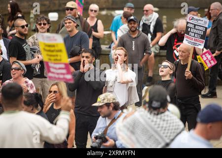 Swansea. Wales. Protesters march at a anti-racist protest organised by ...