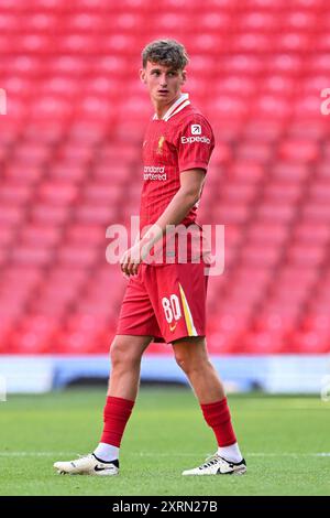 Tyler Morton of Liverpool during the pre-match warm-up during Premier ...