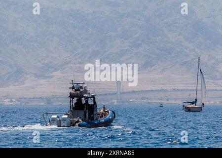 Israeli police boat patrolling waters of the Gulf of Eilat in the Red ...