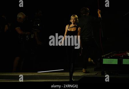 Singer Angele Angele performs during the closing ceremony of the 2024 ...