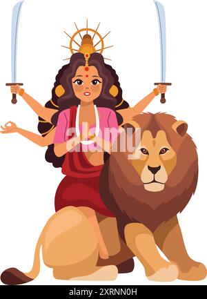 goddess durga with lion Stock Vector Image & Art - Alamy