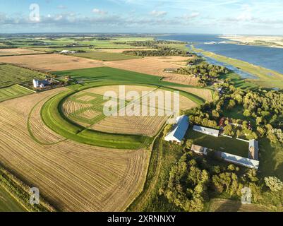 Aerial view of the Viking ring fortress at Aggersborg in north Denmark ...