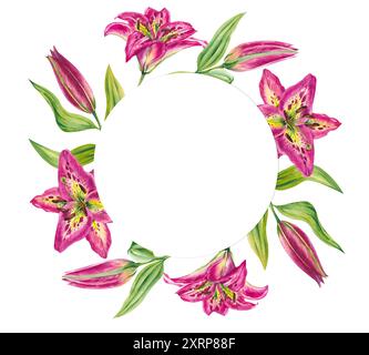 Watercolor bright lilies frame. Lilies frame background. Hand-drawn ...