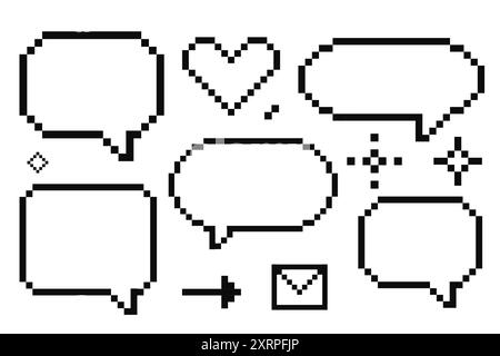 Pixel speech bubble cloud 8 bit y2k digital retro message. Game talk ...