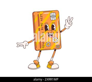 Retro groovy credit bank card character. Isolated cartoon vector ...