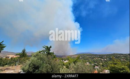 Athens, Greece. 11th Aug, 2024. A forest fire started from Varnavas in ...