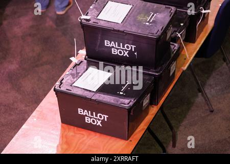 Ballot boxes are readied to be emptied as the General Election Count in ...