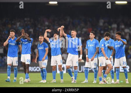 Naples, Italy. 10 Aug, 2024. Players of SSC Napoli line up for a team ...