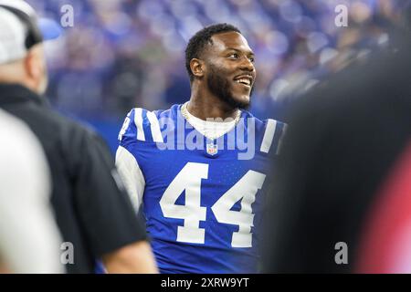Indianapolis Colts linebacker Zaire Franklin (44) causes a fumble by Jacksonville Jaguars wide ...