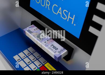 ATM Machine Closeup with Indian Rupee 500 Note Bundle - 3D Illustration Render Stock Photo - Alamy