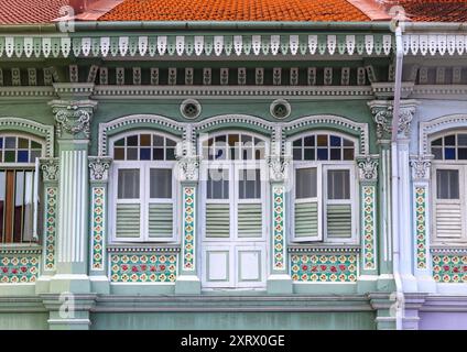 Colorful heritage shophouses along Koon Seng Road, Central Region ...