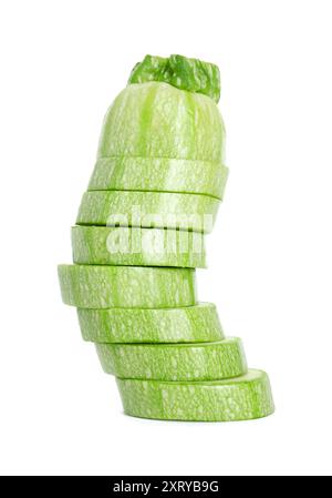 Stack of fresh zucchini pieces isolated on white Stock Photo - Alamy