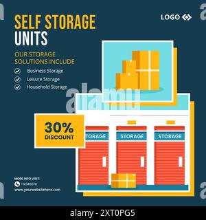 Self Storage Social Media Post Flat Cartoon Hand Drawn Templates ...
