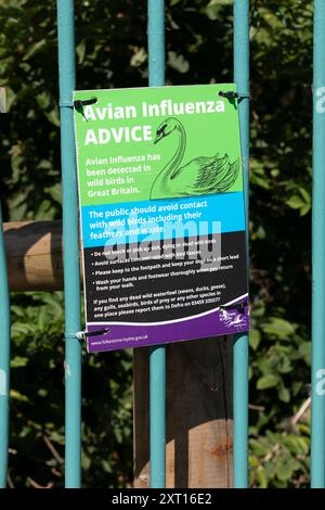 Avian influenza warning sign Wild bird observation area at the entrance ...