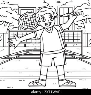 Badminton Player with Racket Coloring Illustration Stock Vector Image ...