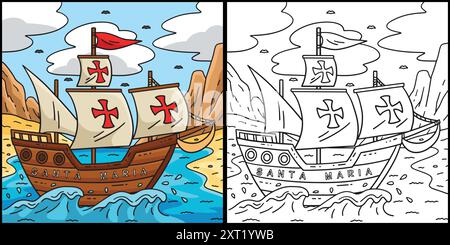 Columbus Day Santa Maria Ship Coloring Page Stock Vector Image & Art ...