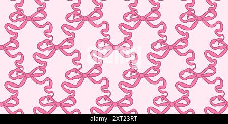 Cute coquette seamless pattern pink ribbon bow on checkered white ...