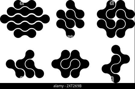 Set of connected black dots. Transition metaballs. Integration symbol. Circles pattern. Vector ...