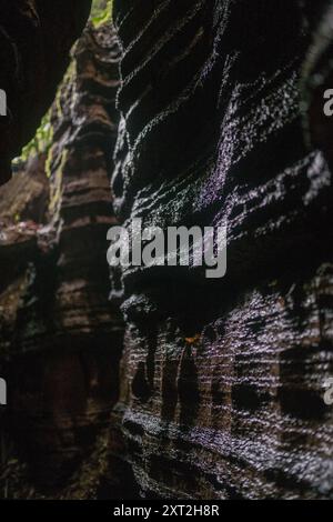 Narrow stone pathway winding though rock formations leading upwards in ...