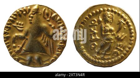 Gold Coin, Kushan. Obverse: Kanishka I. Reverse: in Bactrian script ...