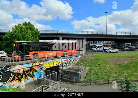 Traffic at Gabalfa interchange, flyover and roundabout with 20mph speed ...