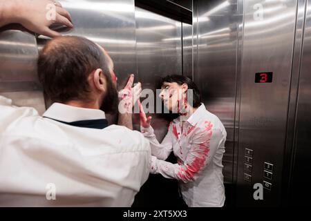 Horror scene with woman covered in dark veil, standing in a dynamic ...