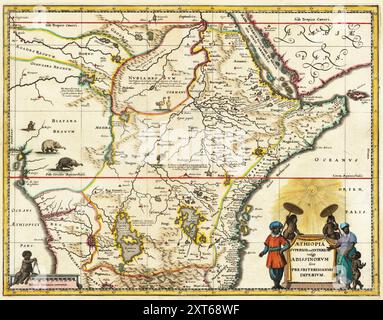 Vintage Pictorial map. "A Description of the Empire of Prester John ...