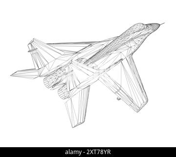 Military fighter jet wireframe. Vector art illustration of wireframe ...