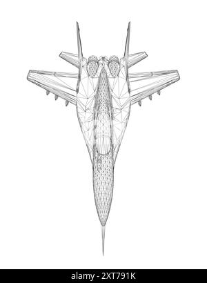 Military fighter jet wireframe. Vector art illustration of wireframe ...