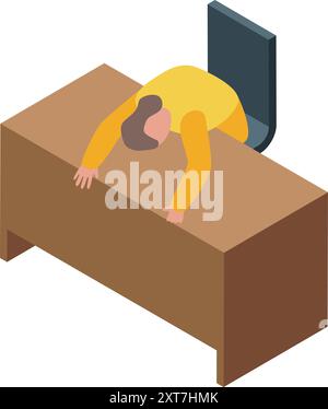 Tired office worker is taking a break from work, lying face down on ...