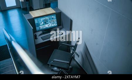 Workplace for security guard with PC at the entrance to the office ...