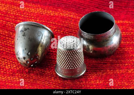 Antique silver thimble in two part silver case Stock Photo - Alamy
