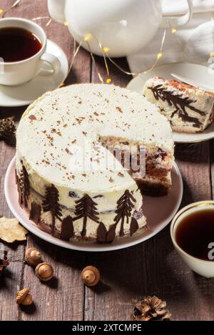 Teapot with tea and cherries on a black background Stock Photo - Alamy