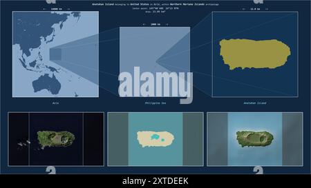 Anatahan Island in the Philippine Sea on a colored elevation map Stock ...