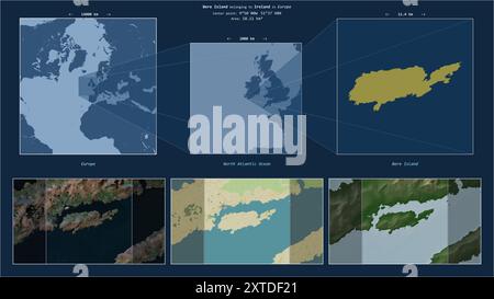 Bere Island in the North Atlantic Ocean on a topographic, OSM ...