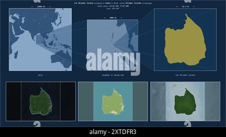 Car Nicobar Island in the Andaman or Burma Sea on a colored elevation ...