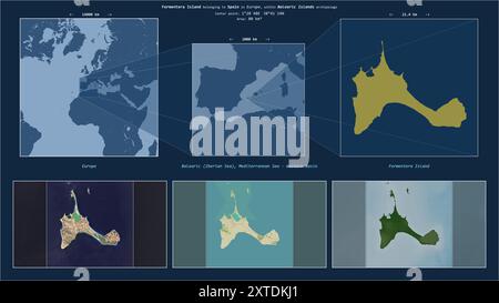Formentera Island in the Balearic (Iberian Sea) on a colored elevation ...
