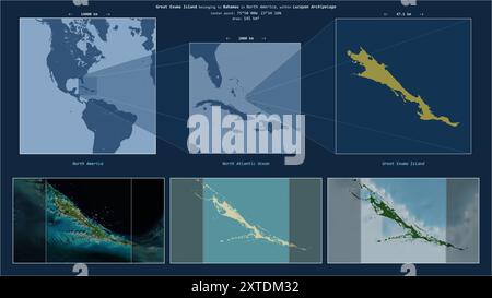 Great Exuma Island in the North Atlantic Ocean on a colored elevation ...