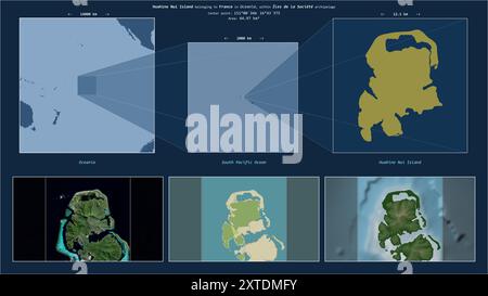 Huahine Nui Island in the South Pacific Ocean on a colored elevation ...