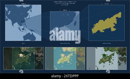 Lantau Island in the South China Sea on a colored elevation map Stock ...