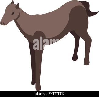 Brown horse standing isometric view isolated on white background for ...