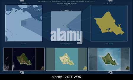 Oahu Island in the North Pacific Ocean on a colored elevation map Stock ...