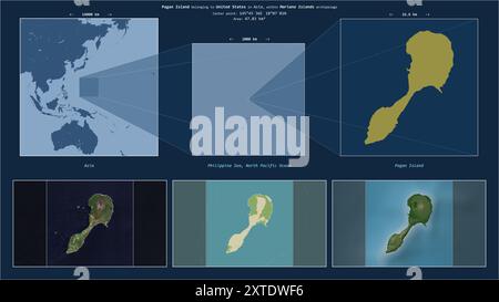 Pagan Island in the Philippine Sea on a colored elevation map Stock ...