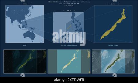 Palawan Island in the Sulu Sea, belonging to Philippines, isolated on a ...