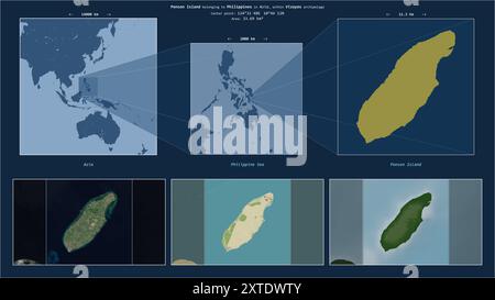 Ponson Island in the Philippine Sea on a colored elevation map Stock ...