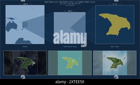 Raoul Island in the South Pacific Ocean on a colored elevation map ...