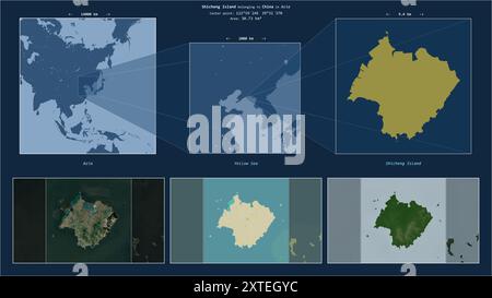 Shicheng Island in the Yellow Sea on a colored elevation map Stock ...